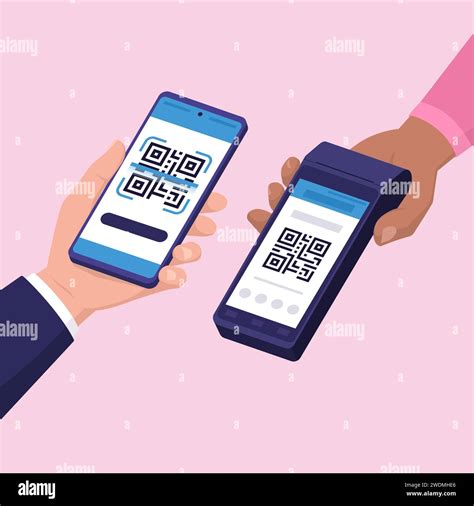 Qr Code Payment Retailer Holding A Pos Machine And Customer Scanning