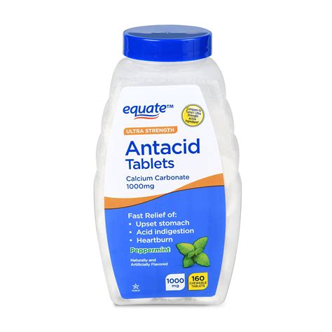 Equate Ultra Strength Antacid Peppermint Chewable Tablets 1000 Mg 160