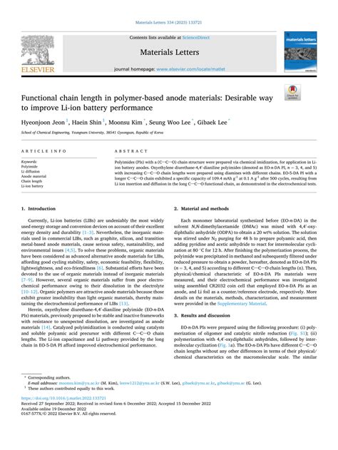 Pdf Functional Chain Length In Polymer Based Anode Materials