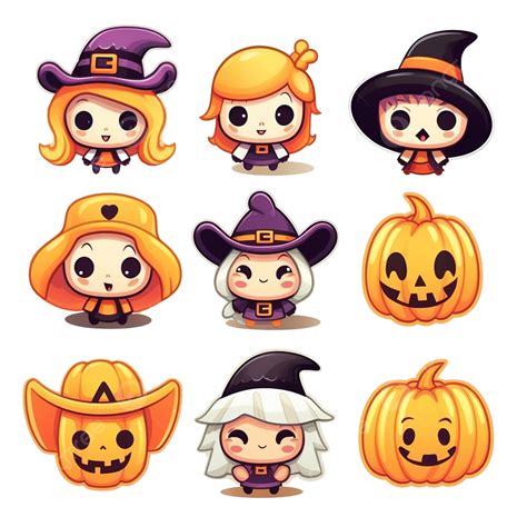 그루비 스타일 할로윈 캐릭터 세트 할로윈 귀여운 스티커 컬렉션 빈티지 캐릭터 세트 할로윈 유령 Png 일러스트 및 이미지