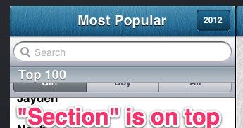 Ios Monotouch Dialog ScopeBar Hidden By SectionHeader Stack Overflow