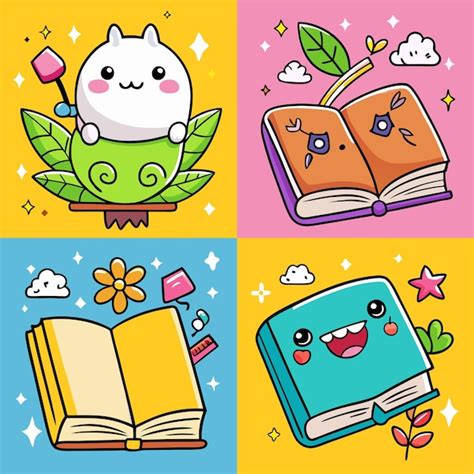 An Illustration Of Four Books With Cute Characters The Books Are All
