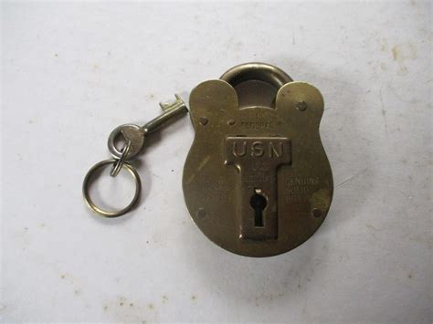 Usn Federal 1 Brass Padlock W Key W Bell And Sons Of Phila Great Working Condition Sliding