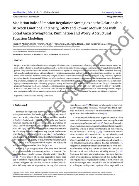 Pdf Mediation Role Of Emotion Regulation Strategies On The Relationship Between Emotional