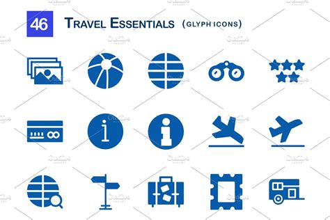 46 Travel Essentials Glyph Icons Travel Essentials Icons Glyph Glyph