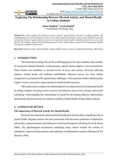 Pdf Exploring The Relationship Between Physical Activity And Mental
