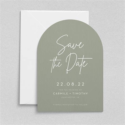 Sage Green Arched Save The Date With Envelopes Personalised Save The
