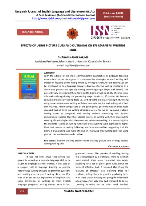 Pdf Effects Of Using Picture Cues And Outlining On Efl Learners Writing Skill