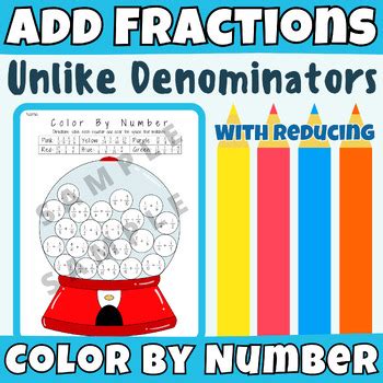 Adding Fractions Unlike Different Denominators Reducing Math Color By Number