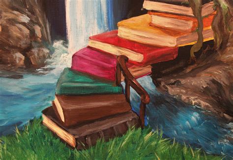 Book Staircase Art Print Spiral Staircase Book Pile Waterfall