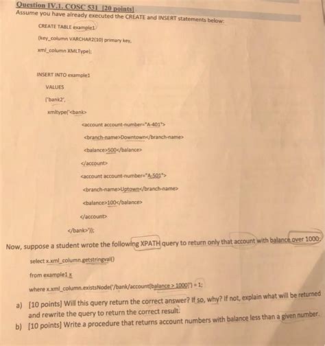 Solved Question Iv1 Cosc 531 20 Points Assume You Have