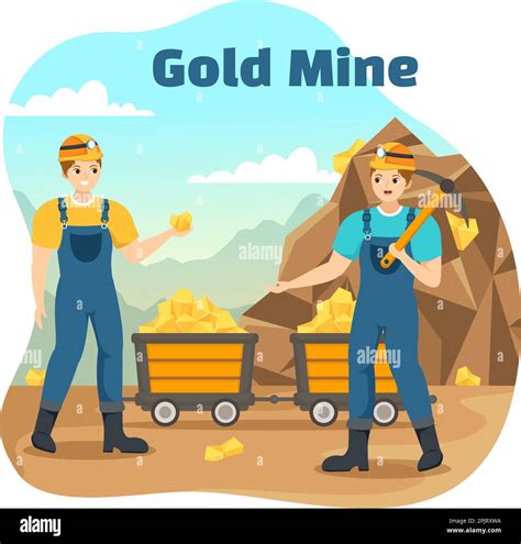 Gold Mine Illustration With Mining Industry Activity For Treasure Pile