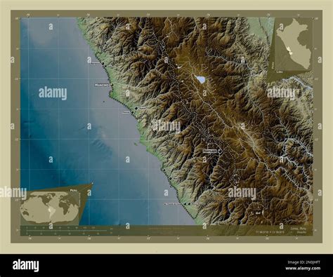Lima Region Of Peru Elevation Map Colored In Wiki Style With Lakes