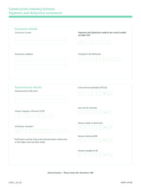 Free Cis Payment And Deduction Statement Template