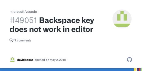 Backspace Key Does Not Work In Editor · Issue 49051 · Microsoftvscode · Github