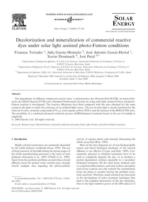 Pdf Decolorization And Mineralization Of Commercial Reactive Dyes