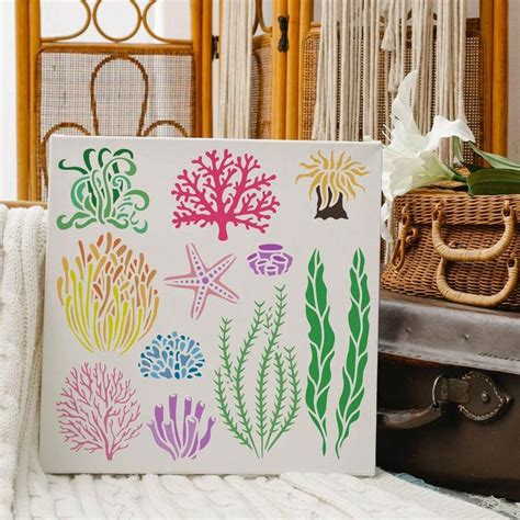 Seaweed Stencil 11 8x11 8 Inch Seagrass Stencil Coral Drawing Stencil