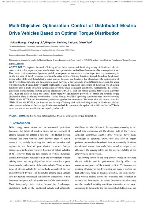 Pdf Multi Objective Optimization Control Of Distributed Electric Drive Vehicles Based On