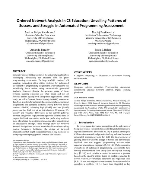 Pdf Ordered Network Analysis In Cs Education Unveiling Patterns Of