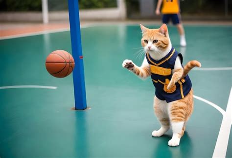 Cat Playing Basketball Premium Ai Generated Image