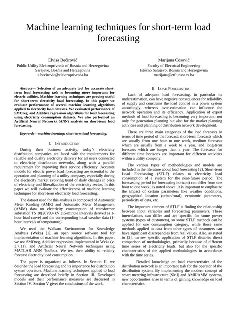 Pdf Machine Learning Techniques For Short Term Load Forecasting