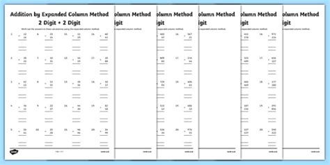Year 3 Addition By Expanded Column Method Worksheet