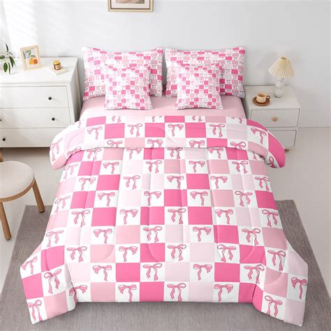 Manfei Kawaii Bowtie Bed In A Bag King Sizemodern Geometry Grid Bed