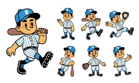 Happy Cartoon Character Set Of Baseball Player 56257218 Vector Art At