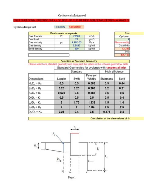 Cyclone Design Calculation Tool Simplified Pdf Applied And