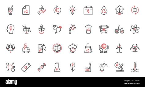 Ecology Green Recycle Technology Environment Trendy Red Black Thin