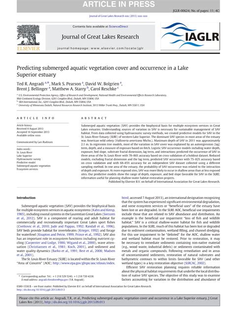 Predicting Submerged Aquatic Vegetation Cover And Occurrence In A Lake