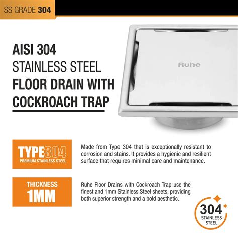 Diamond Square 304 Grade Floor Drain With Collar And Cockroach Trap 6 X