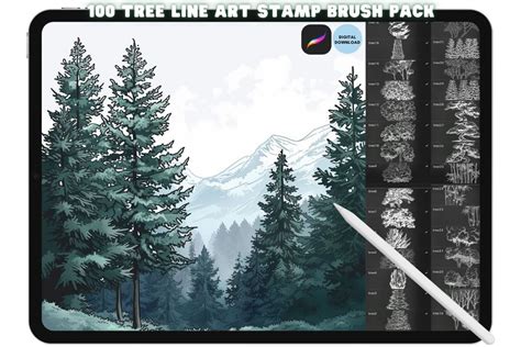 Procreate Tree Landscape Brush Stamp Set Graphic By Kraftcake