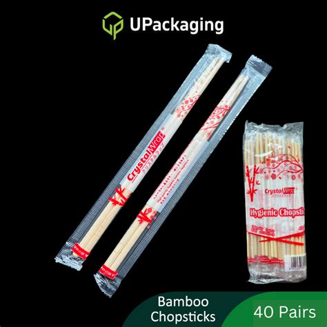 40 Pairs Bamboo Chopstick With Plastic Cover Crystal Wrap Hygienic