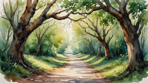 Watercolor Forest Path Illustration Stock Illustration Illustration