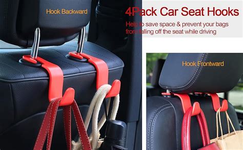 Amooca Car Seat Headrest Hook 4 Pack Hanger Universal Vehicle Car Storage Organizer