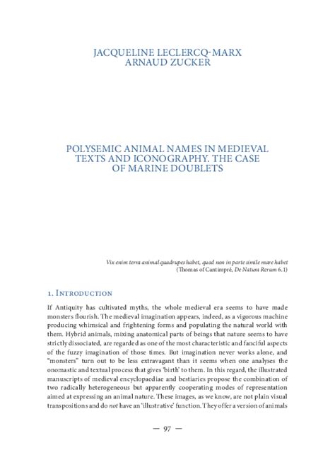Pdf Polysemic Animal Names In Medieval Fauna Texts And Iconography