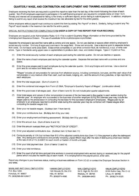 Instructions For Filing Form Uc B6 And Form Uc B6a Quarterly Wage And Contribution And