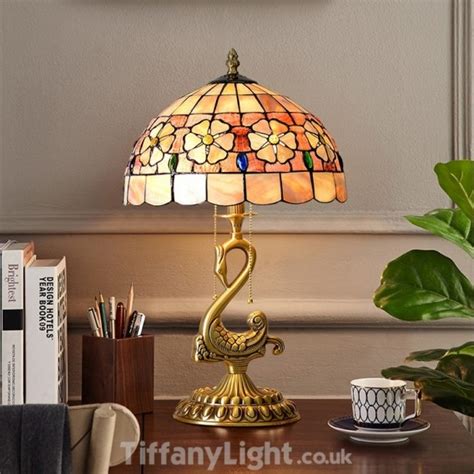 12 Inch European Luxury Stained Glass Shell Camellia Pure Brass Base