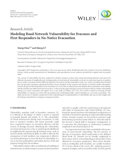 Pdf Modeling Road Network Vulnerability For Evacuees And First