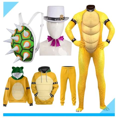 Adult Bowser Cosplay Hat Jumpsuit Costume Peach Hoodie Hooded
