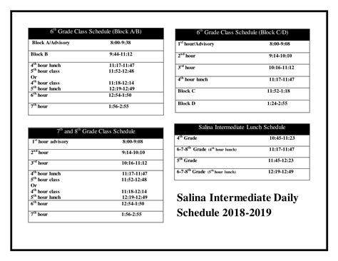 Salina Intermediate Daily Schedule Salina Intermediate School