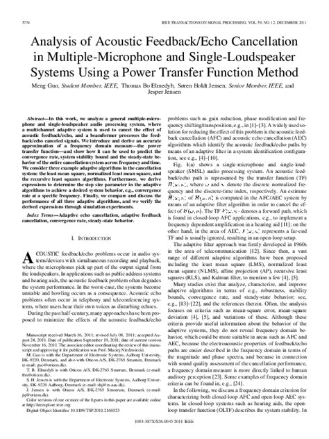 Pdf Analysis Of Acoustic Feedback Echo Cancellation In Multiple Microphone And Single