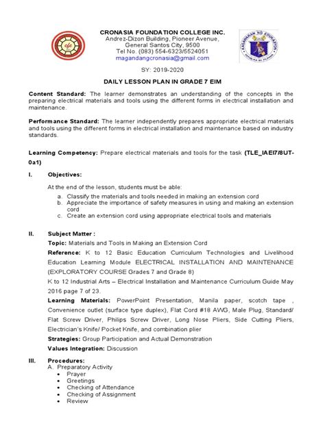 Eim 7 Lesson Plan Pdf Electrical Connector Ac Power Plugs And Sockets
