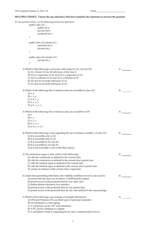 Ap Computer Science A Test 7a