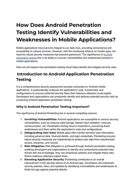 ppt how does android penetration testing identify vulnerabilities and weaknesses in mobile