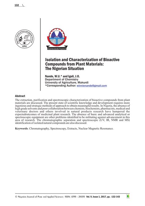 Pdf Isolation And Characterisation Of Bioactive Compounds From Plant