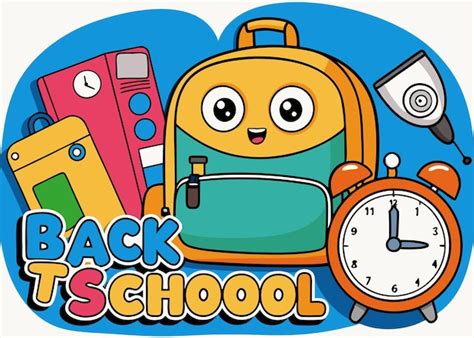 A Drawing Of A School Bus With A Clock And A School Clock Premium Ai