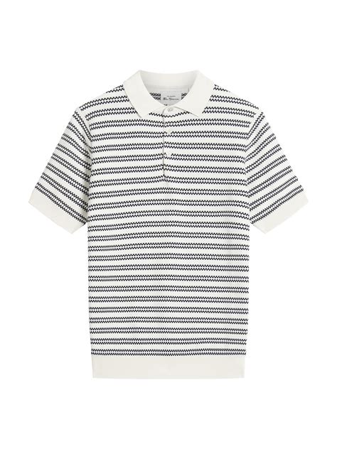 Jacquard Stripe Knitted Polo In Ivory Ben Sherman Uk