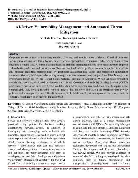 Pdf Ai Driven Vulnerability Management And Automated Threat Mitigation